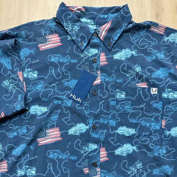 Huk | Shirts | New Huk Fishing Shirt Mens 2xl Short Sleeve Button Up ...